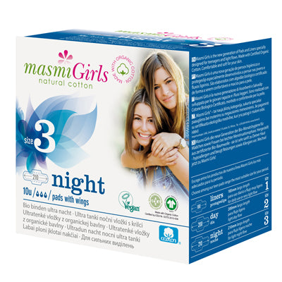 Masmi Organic Cotton Masmi Girls 3 Night Pads– Natah Health Shop